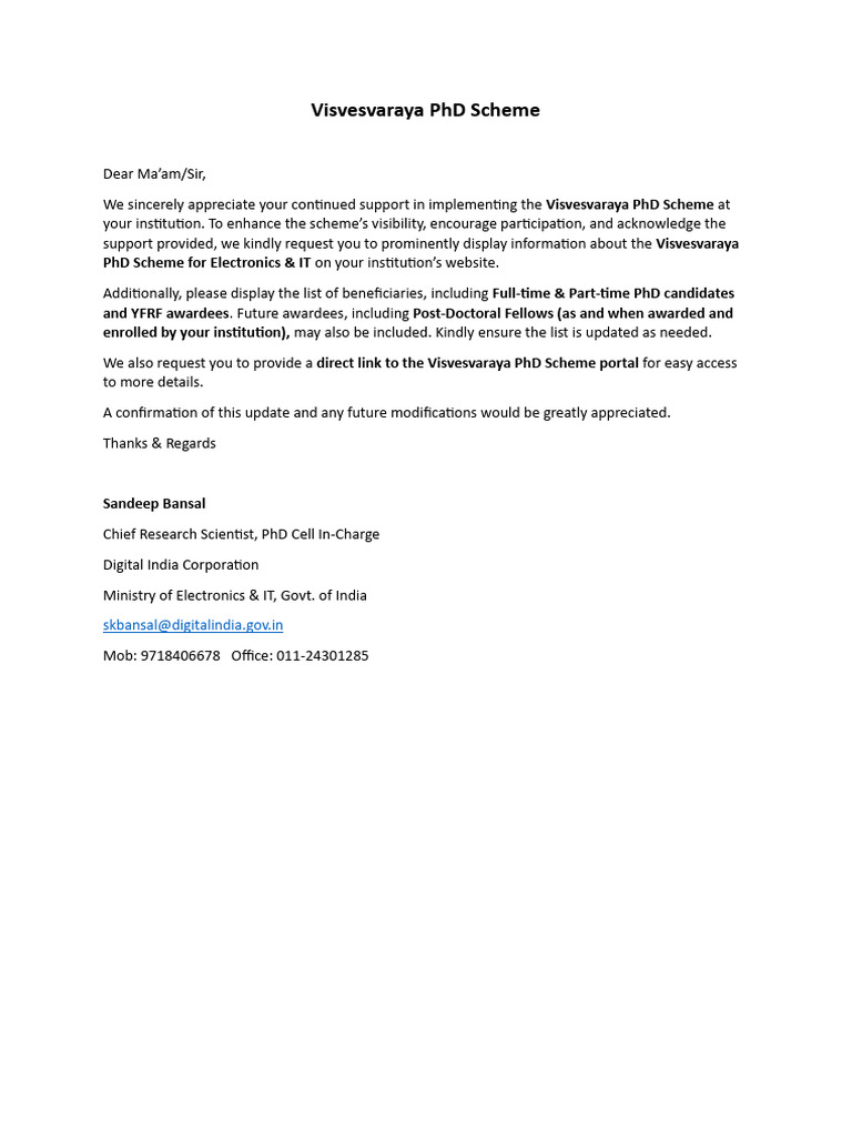 Visvesvaraya PHD Scheme | PDF