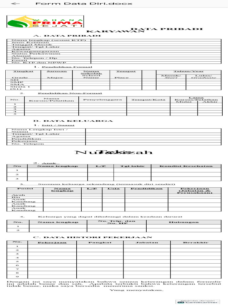 Form Data Diri.docx(1) | PDF