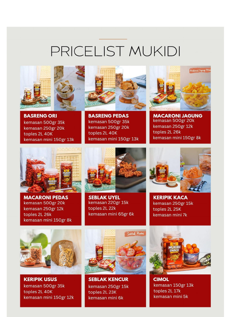 Pricelist Mukidi Snack | PDF