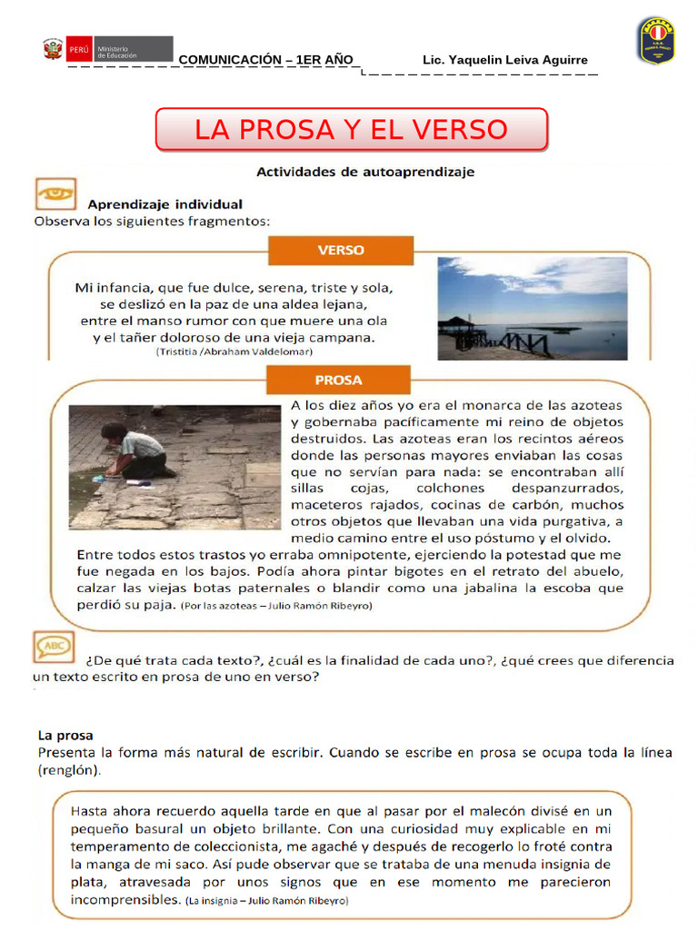 Prosa y verso: conceptos básicos para niños | PDF | Poesía