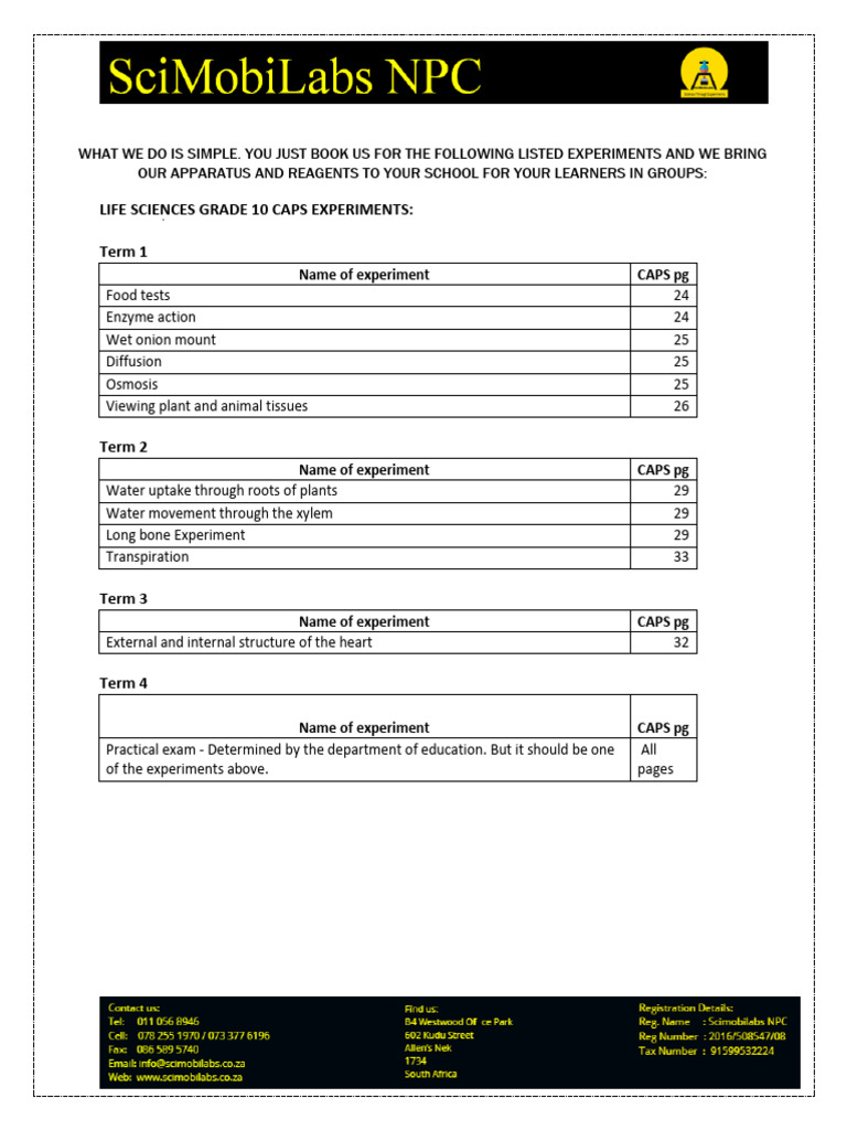 Grade 10-12 Life Sciences CAPS Experiments | PDF | Plants | Organisms