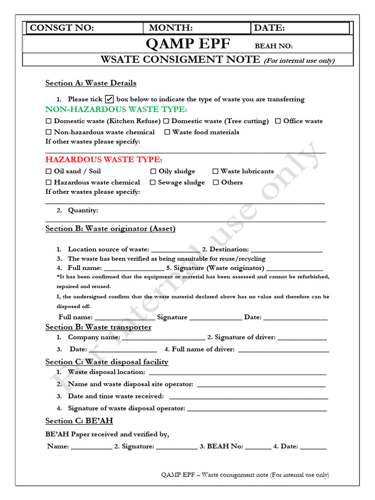 Waste Consigment Note - Internal Use | PDF