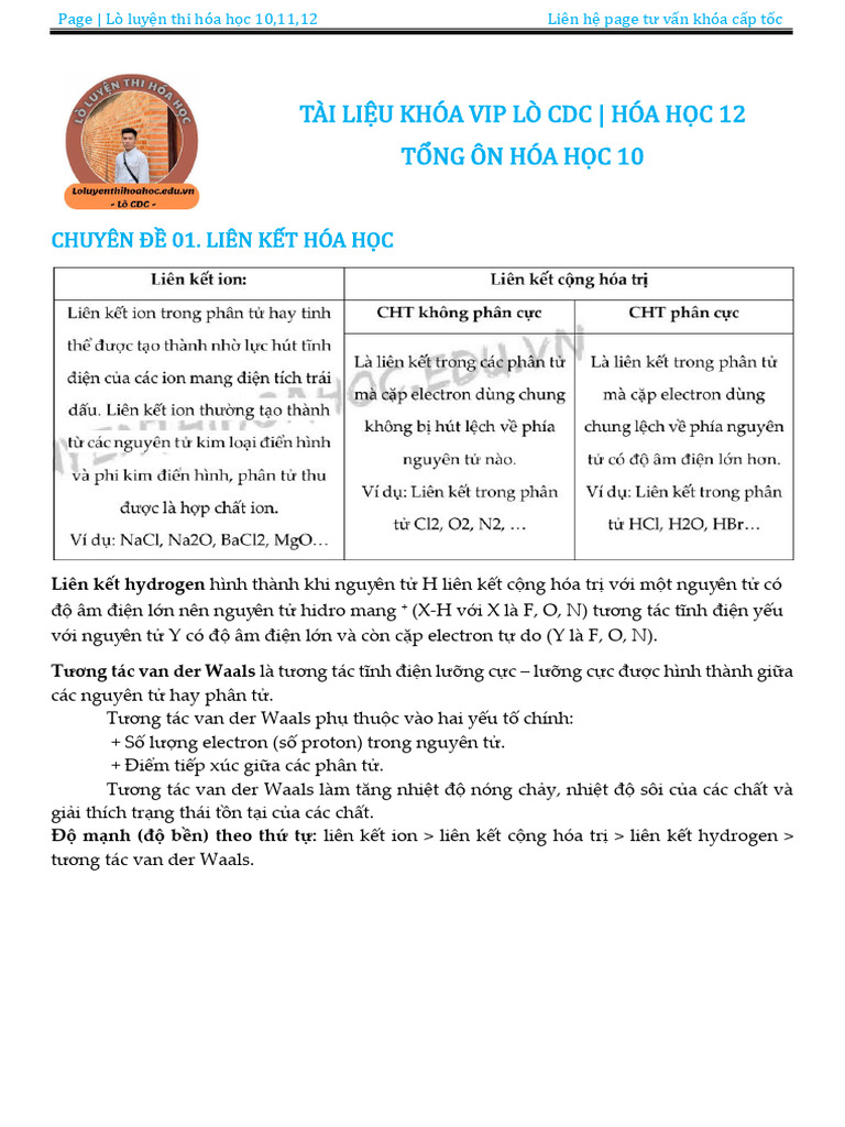 T NG Ôn Hóa 10 (Dành Cho 2k7) | PDF