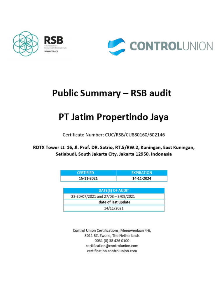 RSB Summary Report - PT Jatim 2021 CU 880160 | PDF | Audit | Regulatory ...