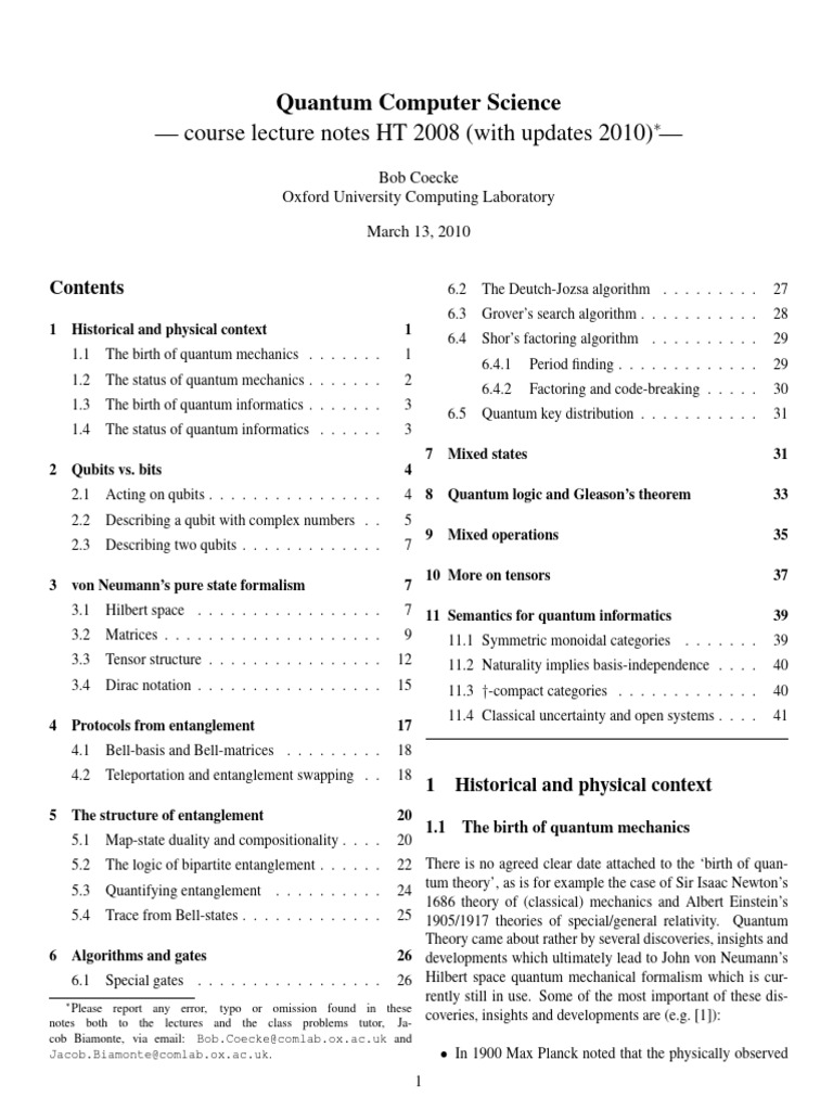 Quantum Computer Science Course Lecture | PDF | Quantum Mechanics | Quantum Entanglement