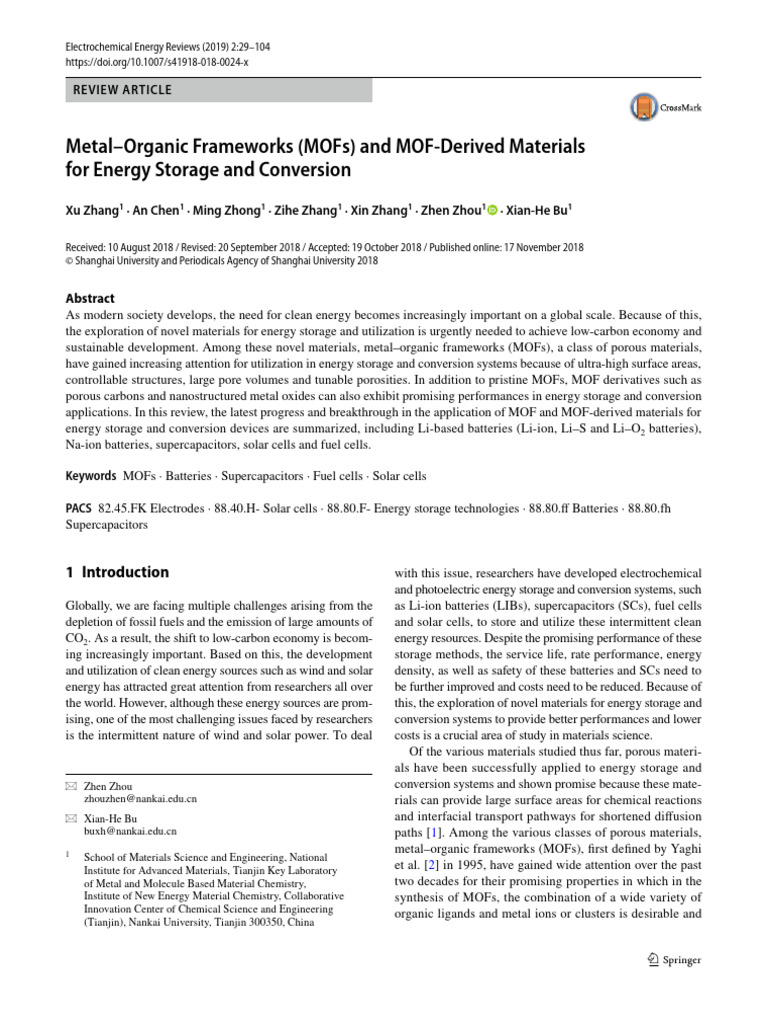 Metal-Organic Frameworks (MOFs) and MOF Derived Materials For Energy ...