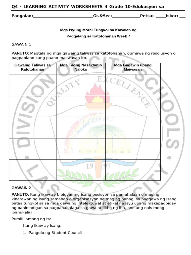 Q4 G10 EsP LAW 4 | PDF