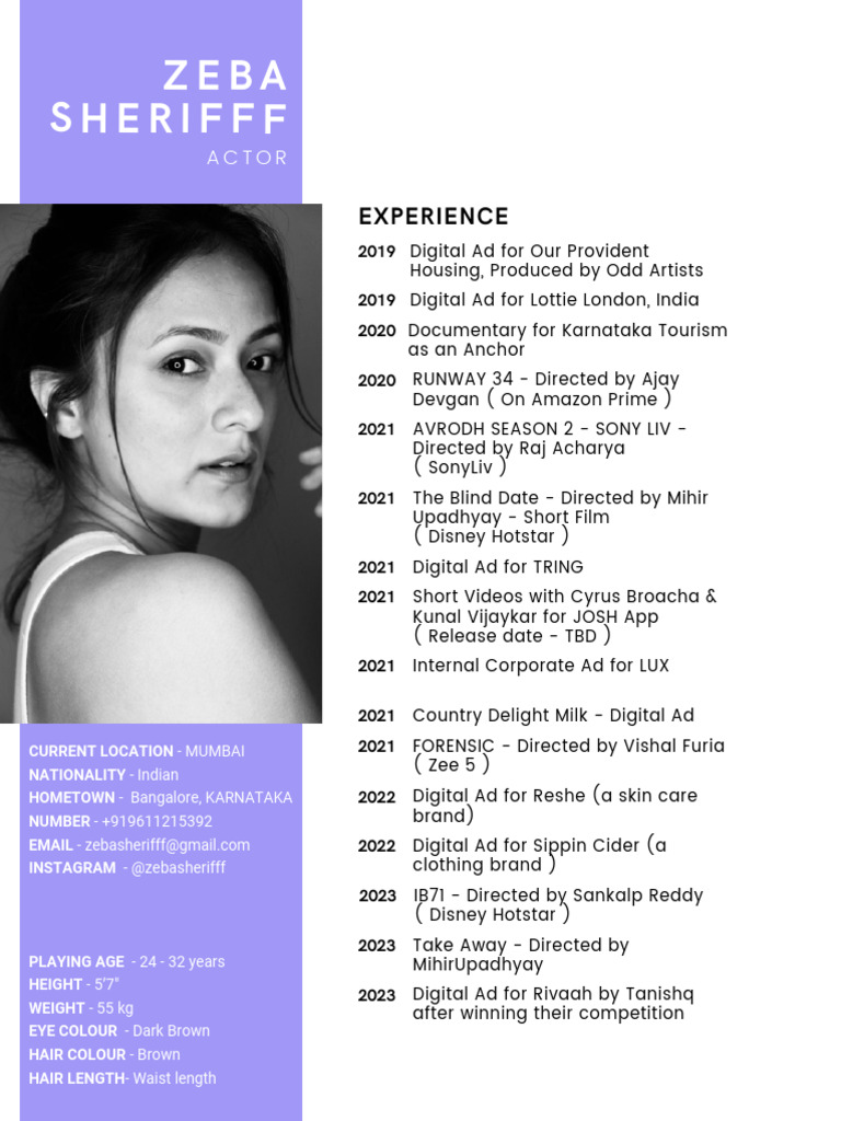 Zeba Sheriff Acting Resume | PDF