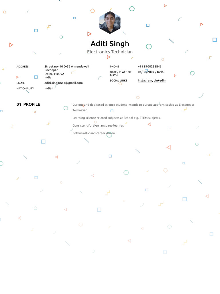Aditi Singh: Aspiring Electronics Technician | PDF | Learning | Science