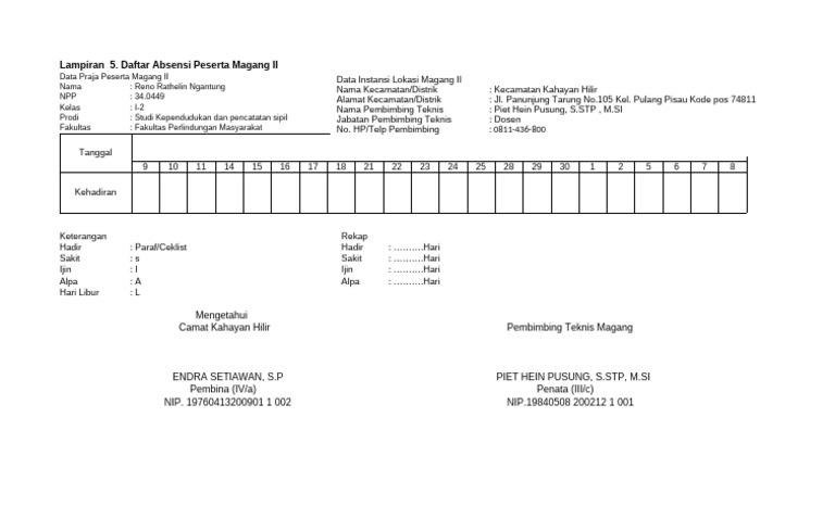 Daftar Absensi Magang II Reno Rathelin | PDF