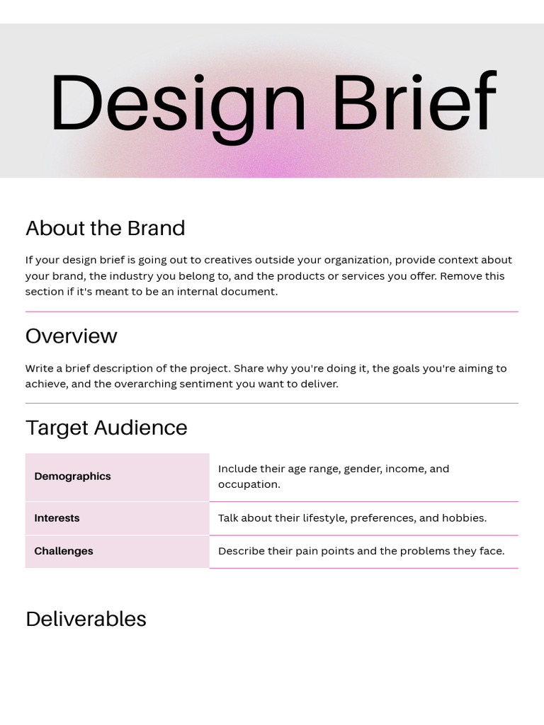 Design Brief Doc in Grey Lilac Black Soft Pastels Style PDF | PDF