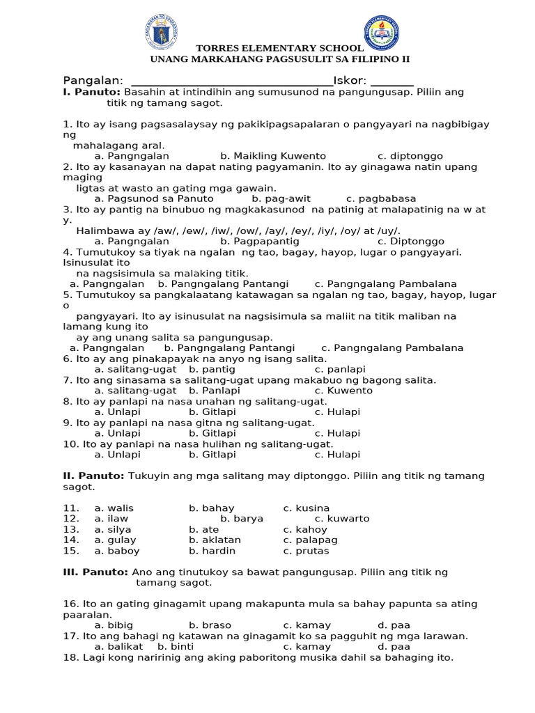 PT - Filipino 2 - Q1 - Long | PDF