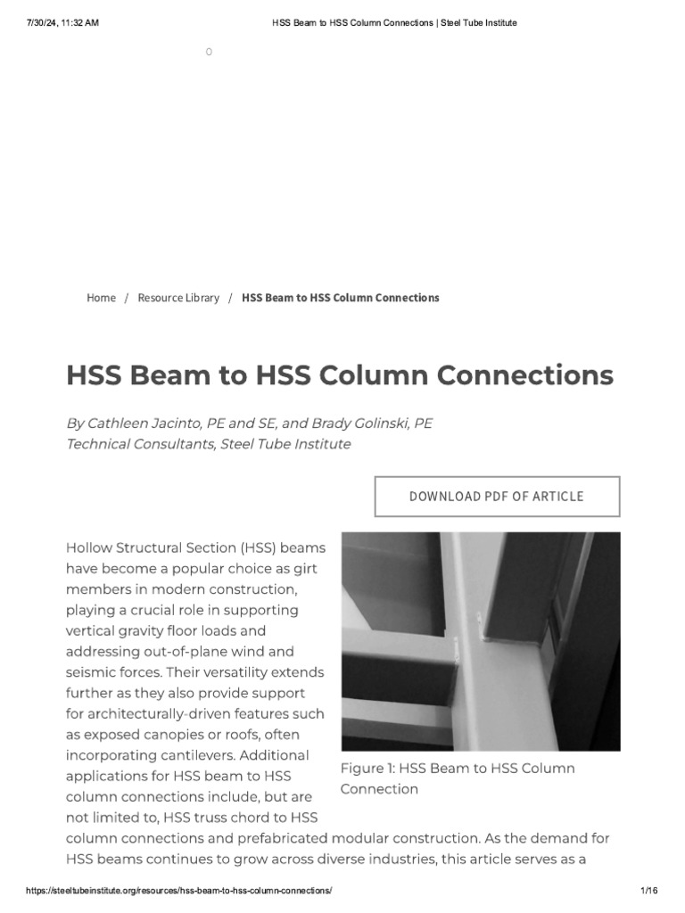HSS Beam To HSS Column Connections - Steel Tube Institute | PDF | Beam ...