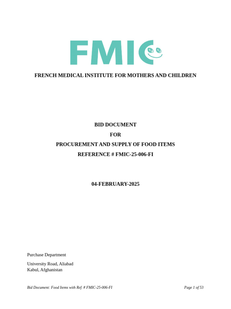 FMIC Food Items Procurement Bid Document | PDF