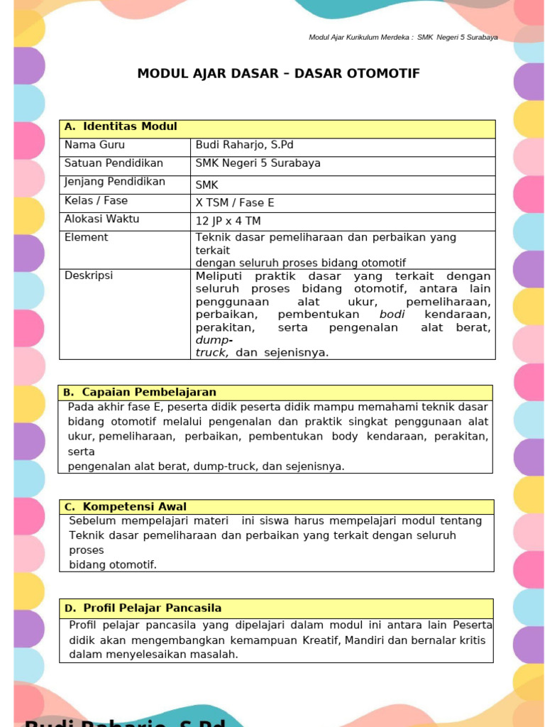 MODUL AJAR 4 (Teknik Dasar Pemeliharaan) | PDF