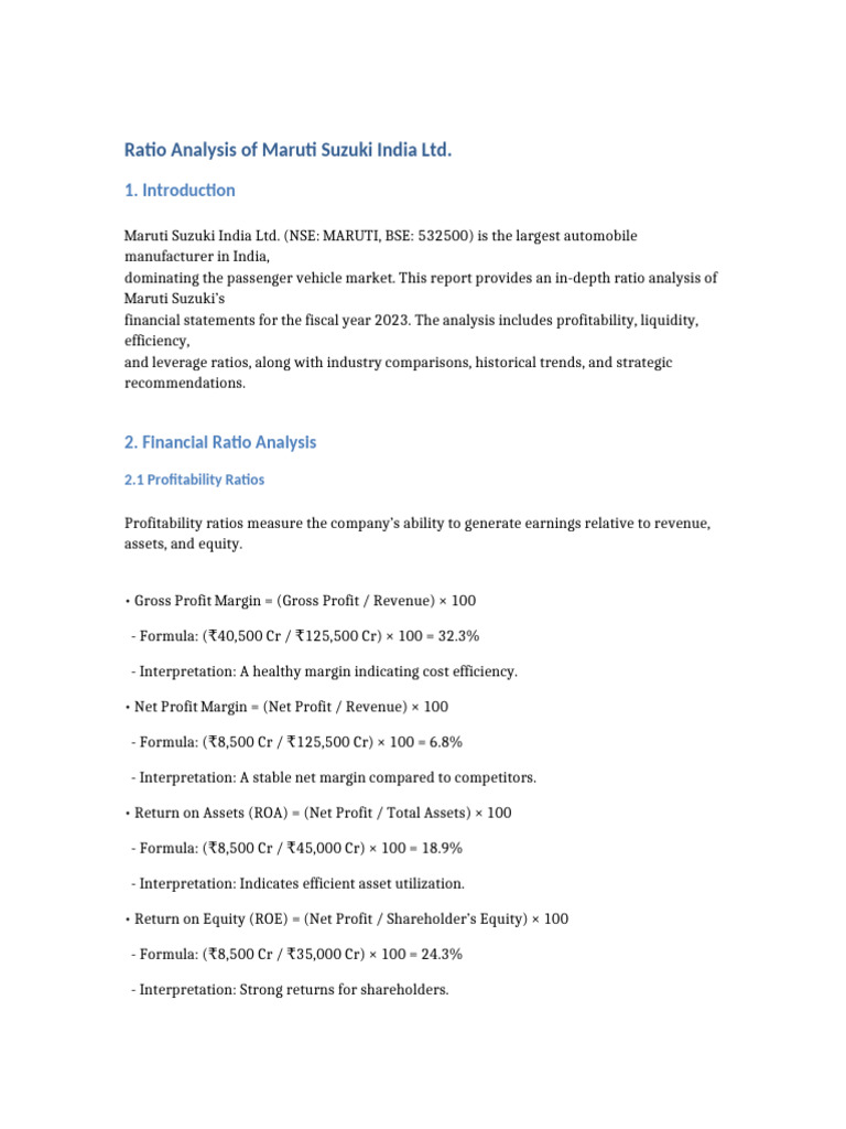 Maruti Suzuki Ratio Analysis | PDF | Financial Ratio | Revenue