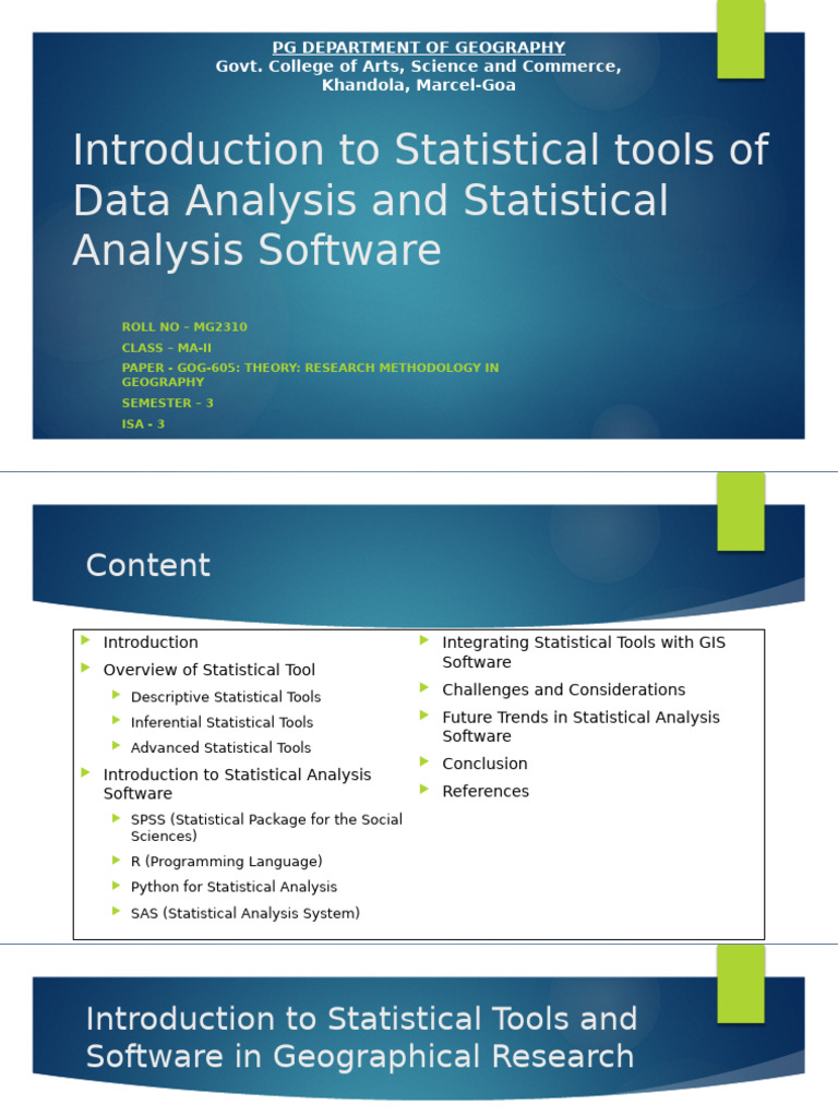 Statistical Tools of Data Analysis and Statistical Analysis Software ...