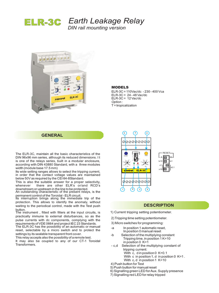 EarthLeakageRelayELR3C 20170227114622 | PDF | Relay | Alternating Current