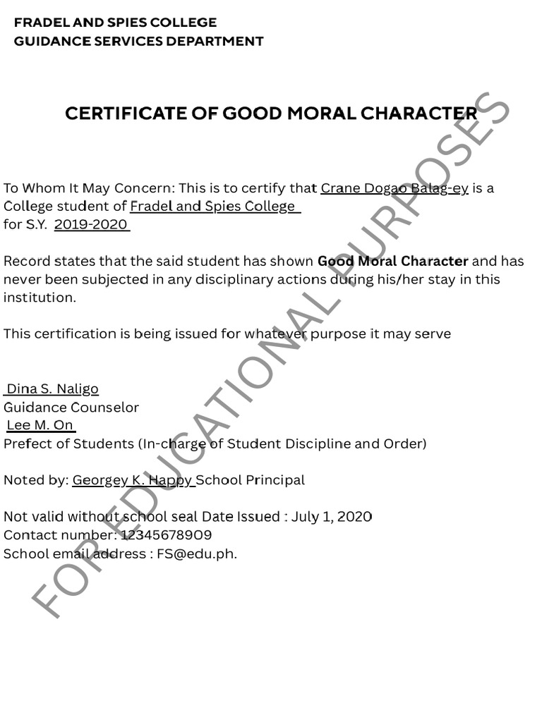 Good Moral Template Pdf 5904