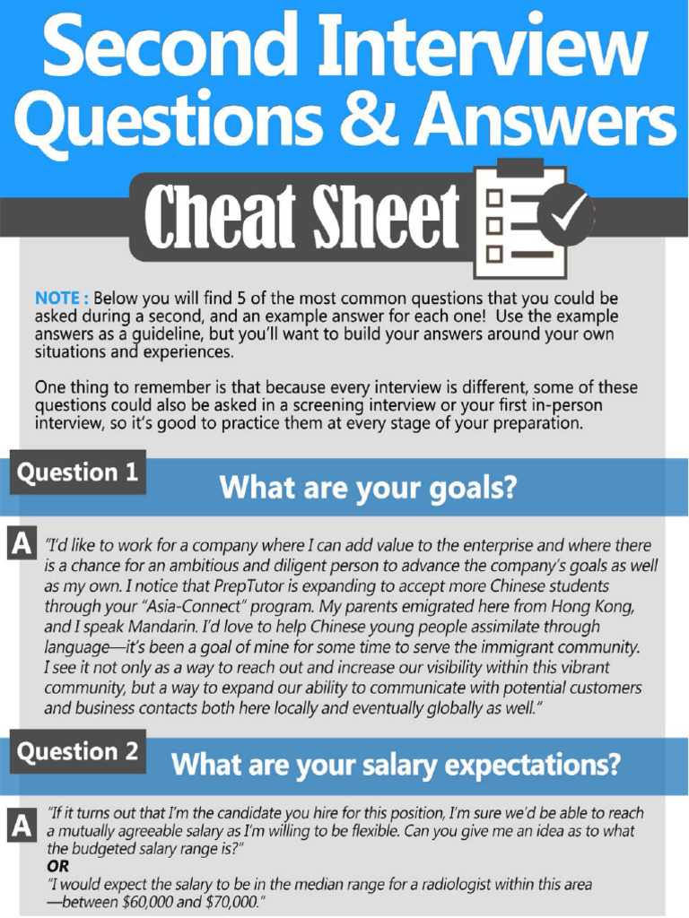 Second Interview Cheat Sheet | PDF