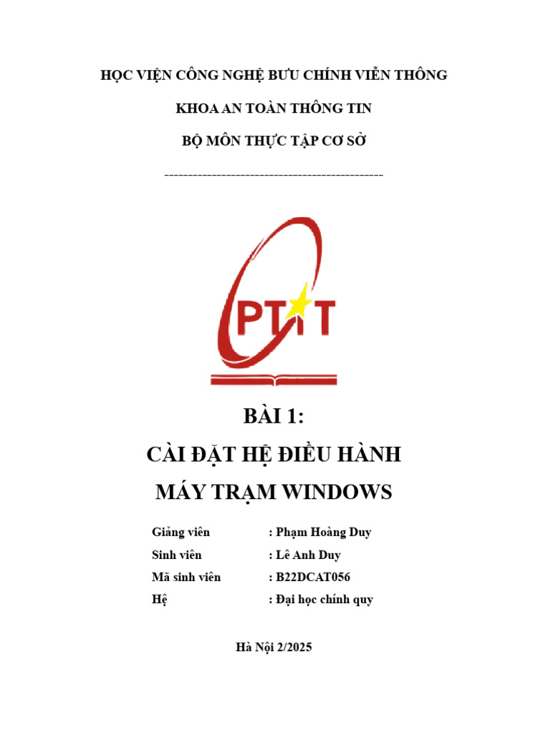Bài TH C Hành 1 - Lê Anh Duy - B22DCAT056 | PDF