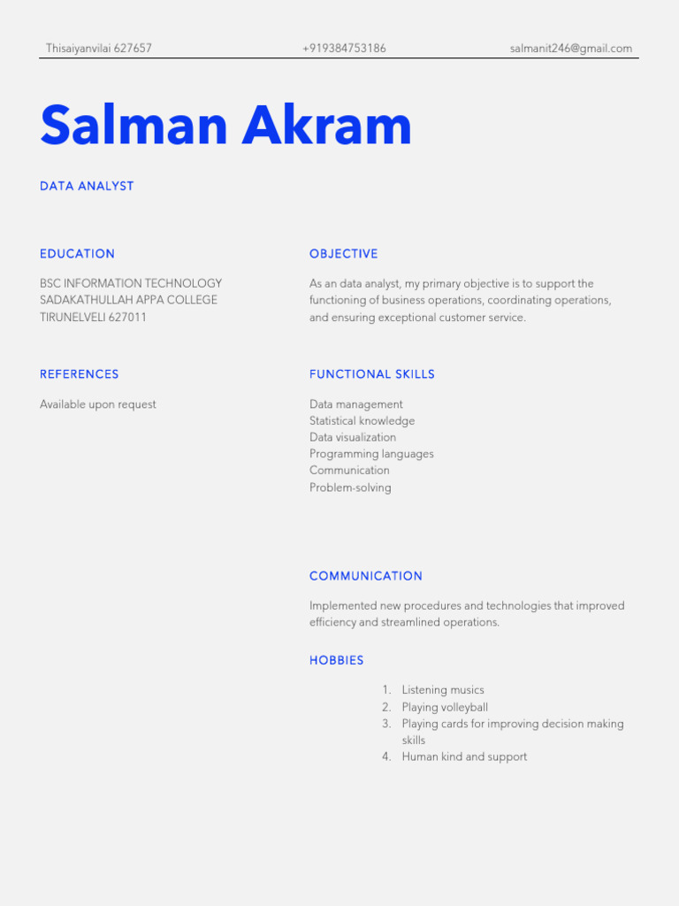 Data Analyst Resume of Salman Akram | PDF