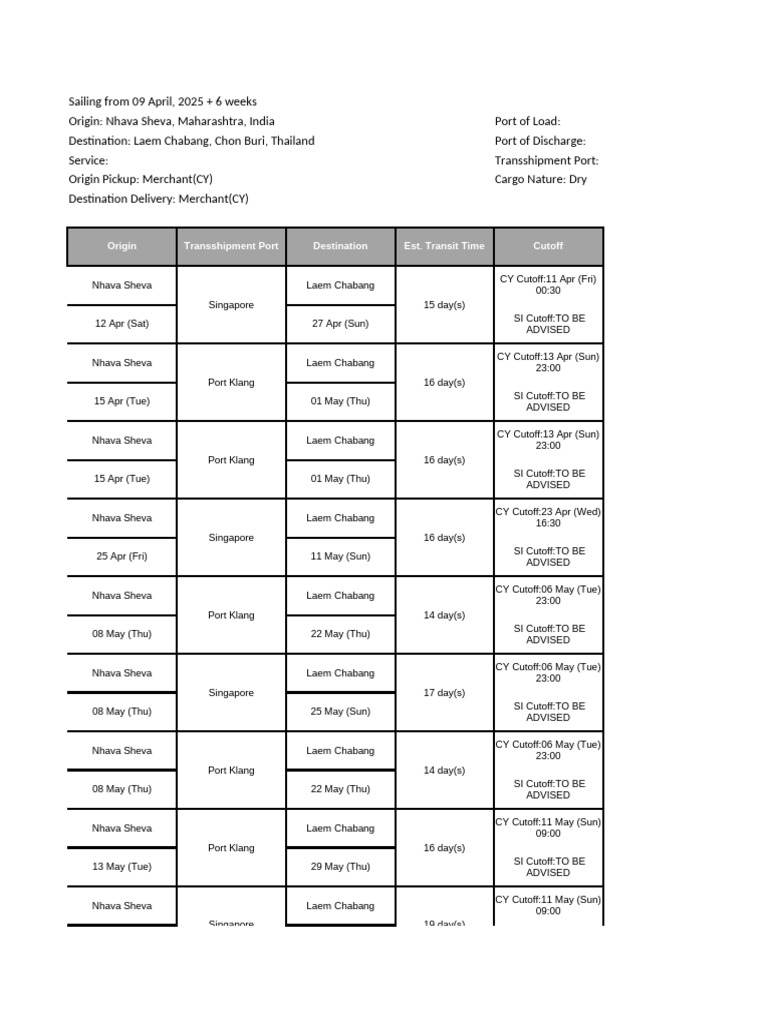 Oocl Sailing Schedule | PDF | Ships | Merchant Navy
