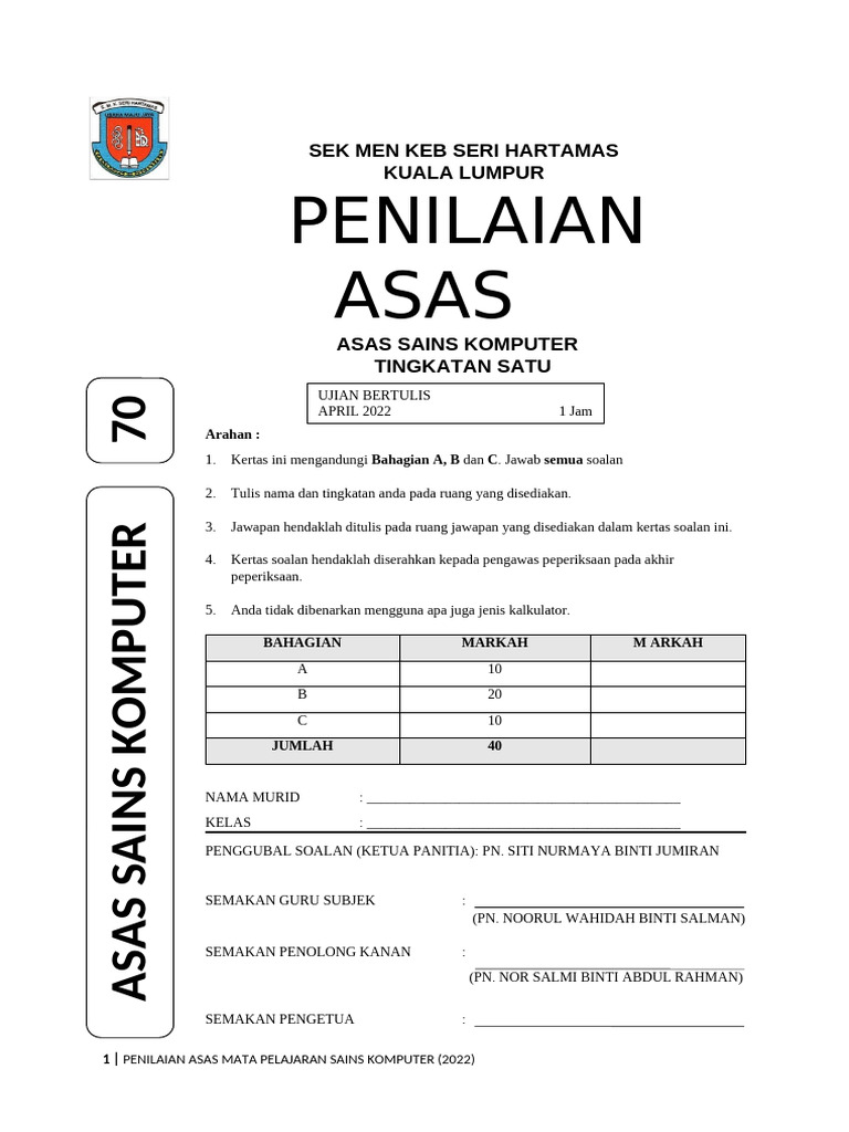 SMKSH Ujian Penilaian Asas Ask | PDF