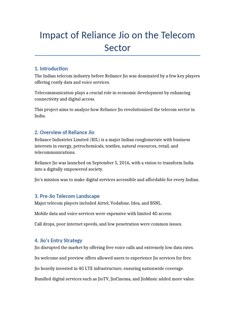 Impact of Reliance Jio With Charts | PDF | 4 G | Telecommunications