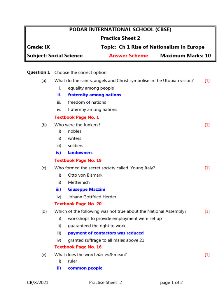 AS - CBSE - X - SS - CH 1 Rise of Nationalism in Europe - Practise ...