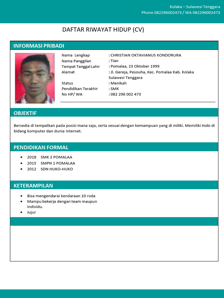 Daftar Riwayat Hidup (CV) : Informasi Pribadi | PDF