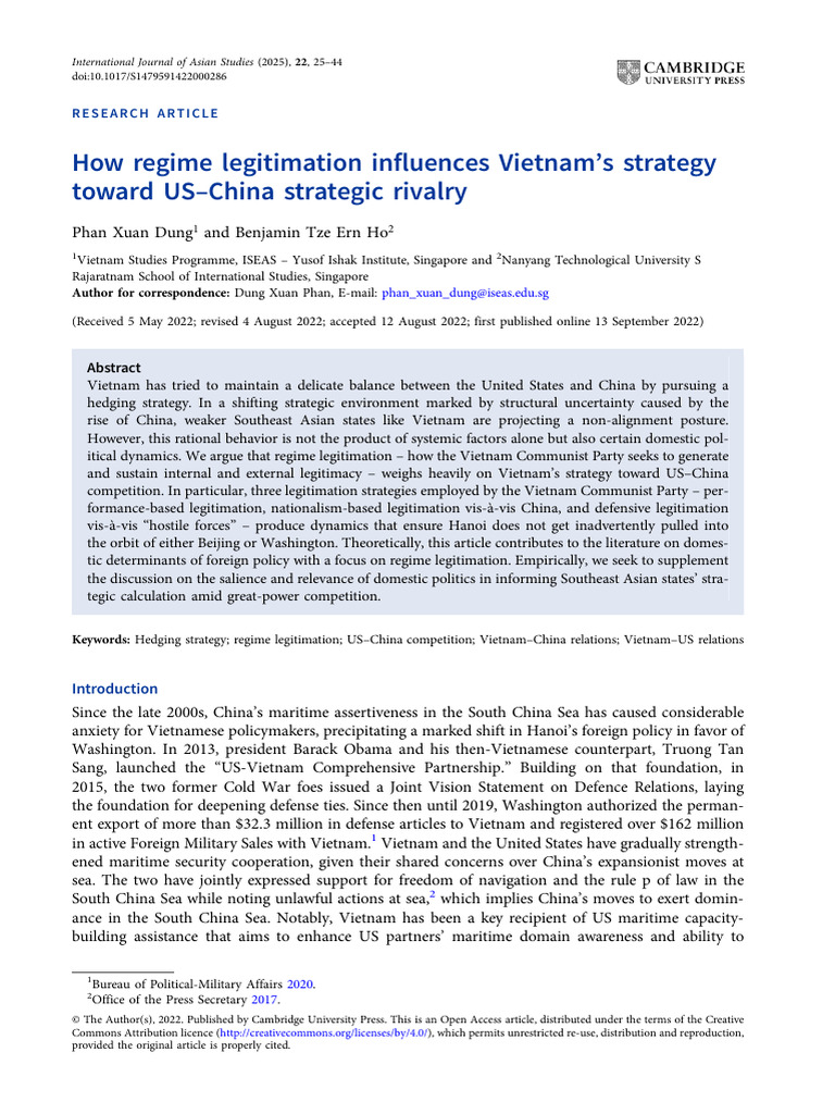 Vietnam's Regime Legitimacy and US-China Rivalry | PDF | Vietnam ...