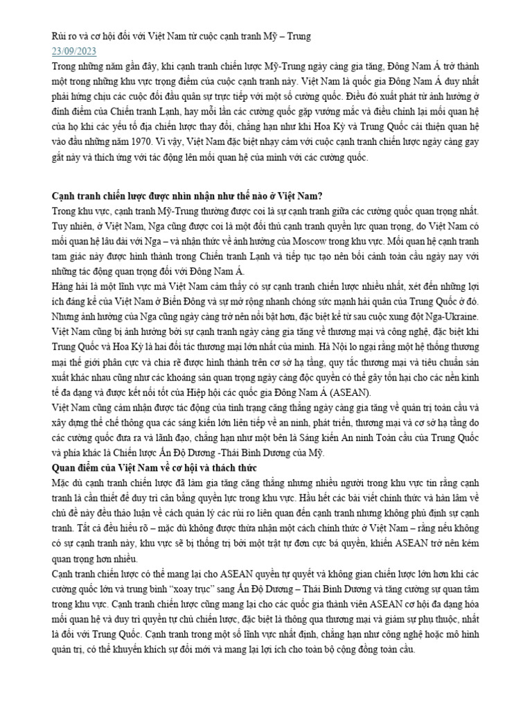 Rui Ro Va Co Hoi Voi VN Tu Canh Tranh My TQ | PDF