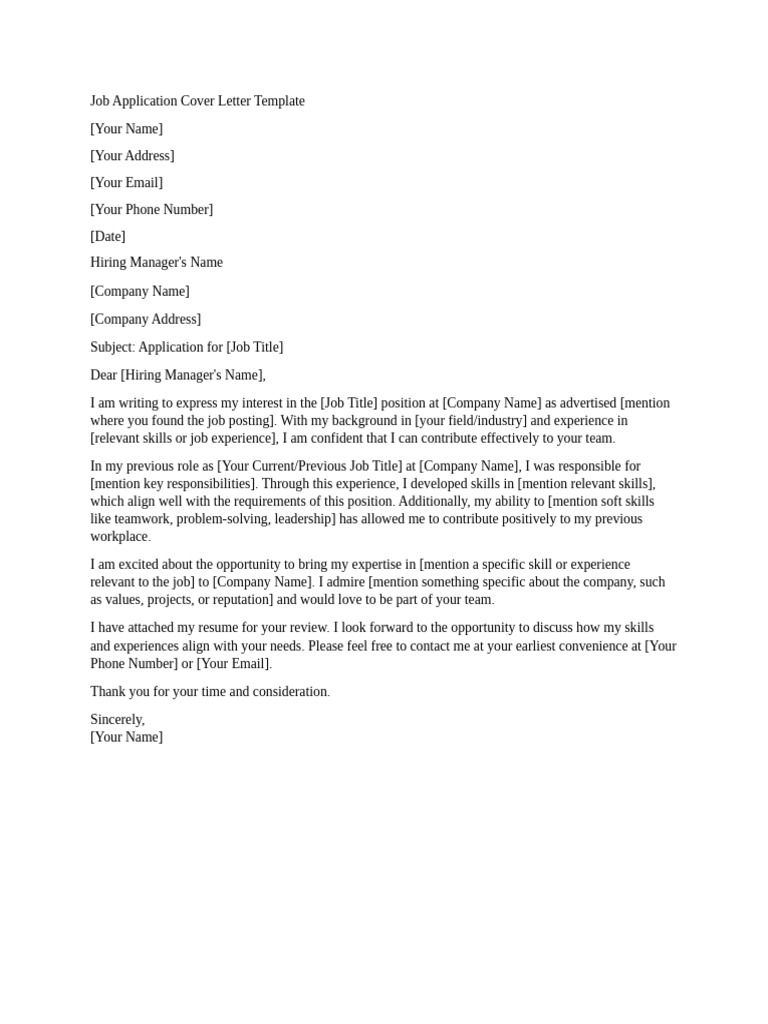 Job Application Cover Letter Template | PDF