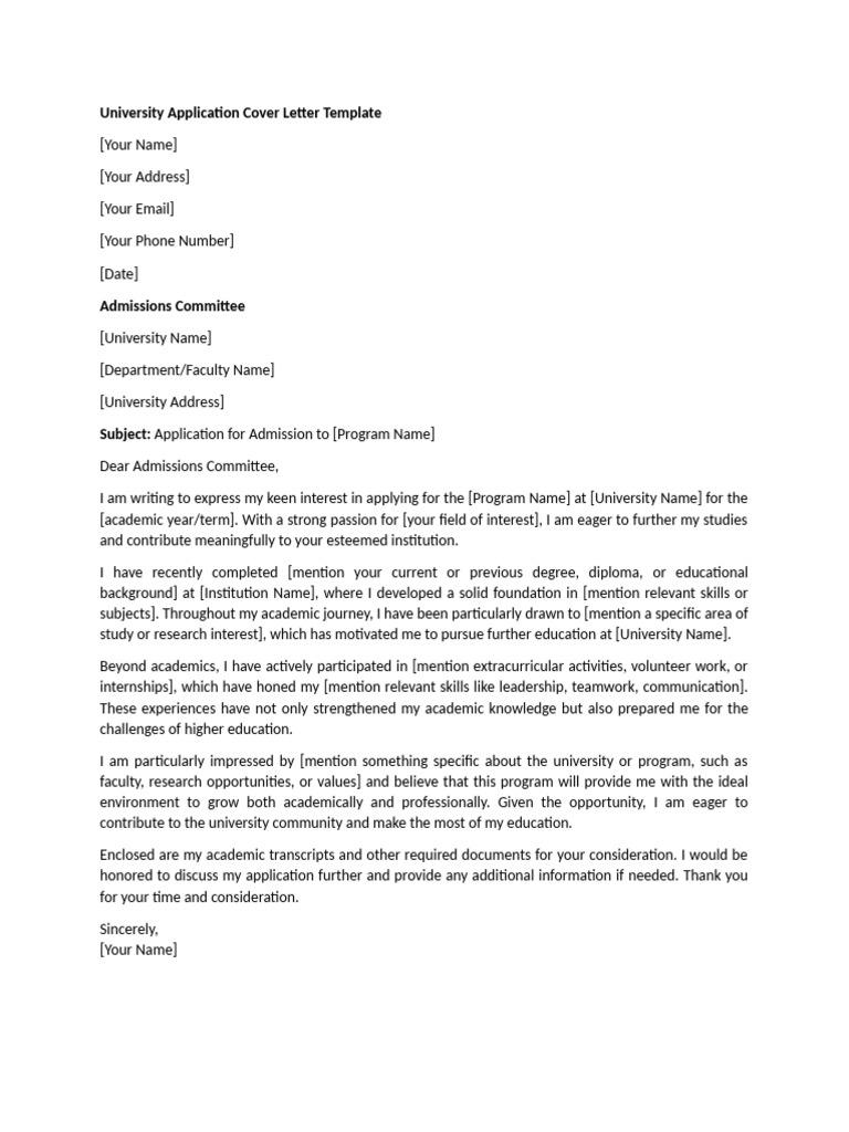 University Application Cover Letter Template | PDF