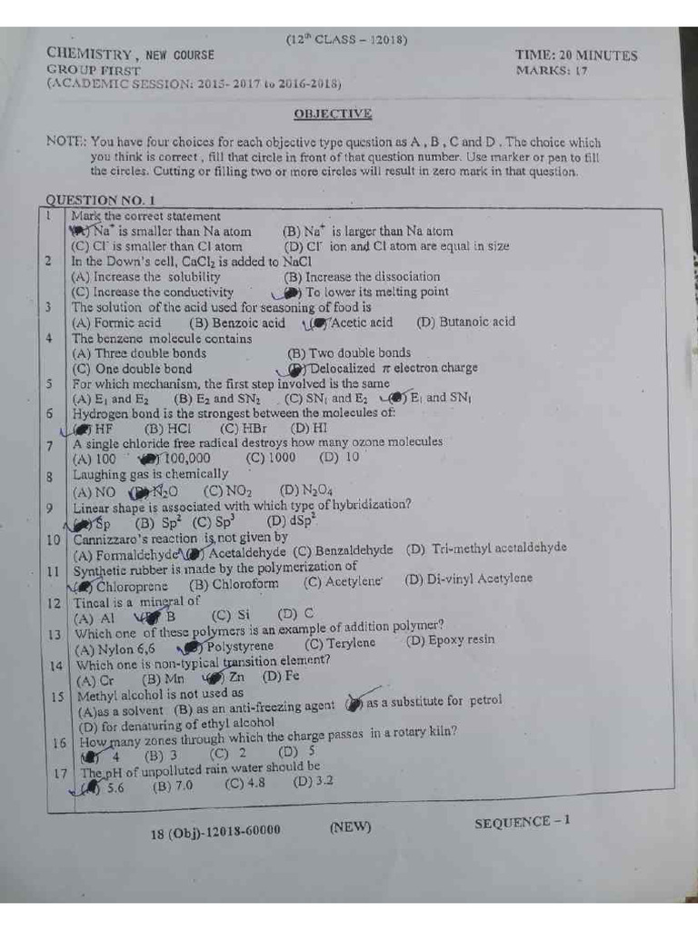 Chem Part-2 Past Papers Objective | PDF