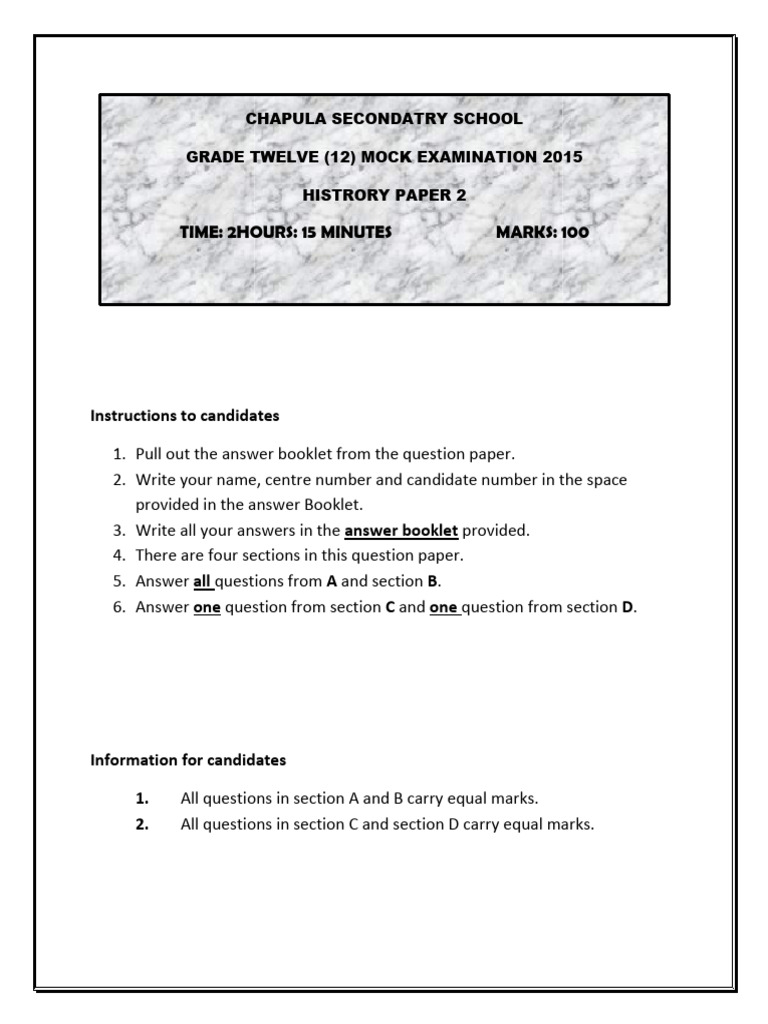 Grade 12 History Paper 2 Mock Exam | PDF