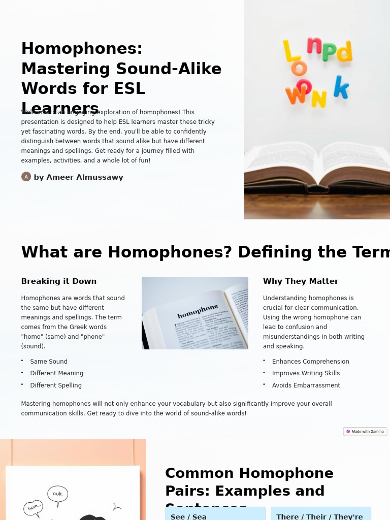 Homophones-Mastering-Sound-Alike-Words-for-ESL-Learners | PDF | English ...