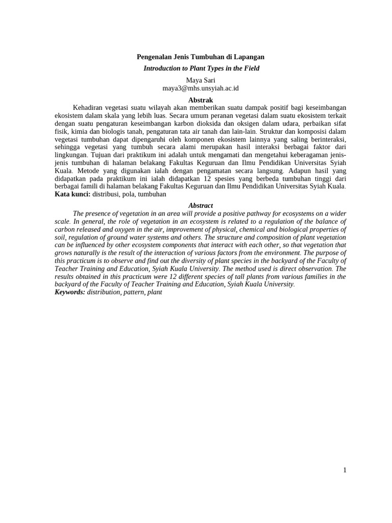 Pengenalan Jenis Tumbuhan Di Lapangan - Maya Sari | PDF