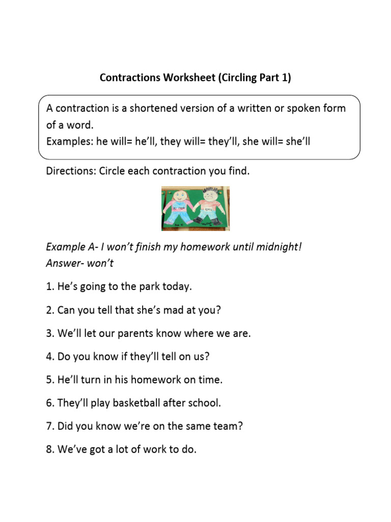 Contractions Circling P 1 Beginner | PDF