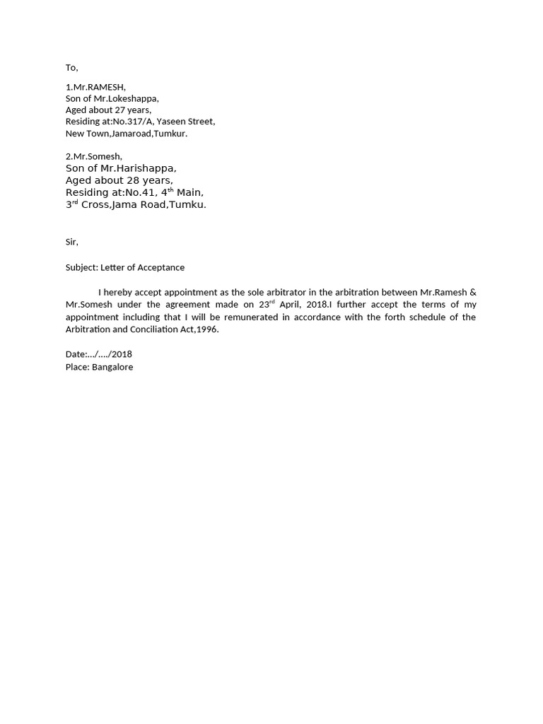 Letter of Acceptance-Adr | PDF