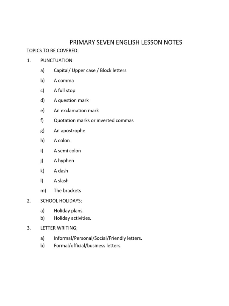 P.7 BEST ENGLISH LESSON NOTES TERM ONE TEACHER.AC (ecolebooks.com ...