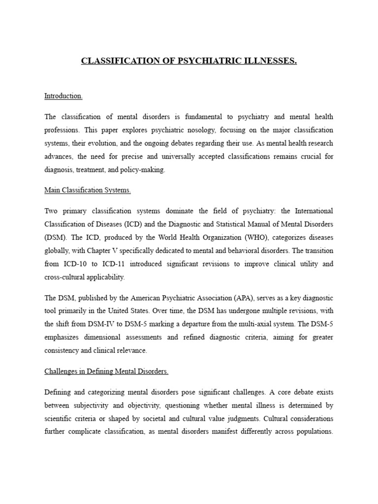 CLASSIFICATION OF PSYCHIATRIC ILLNESSES | PDF | Mental Disorder ...