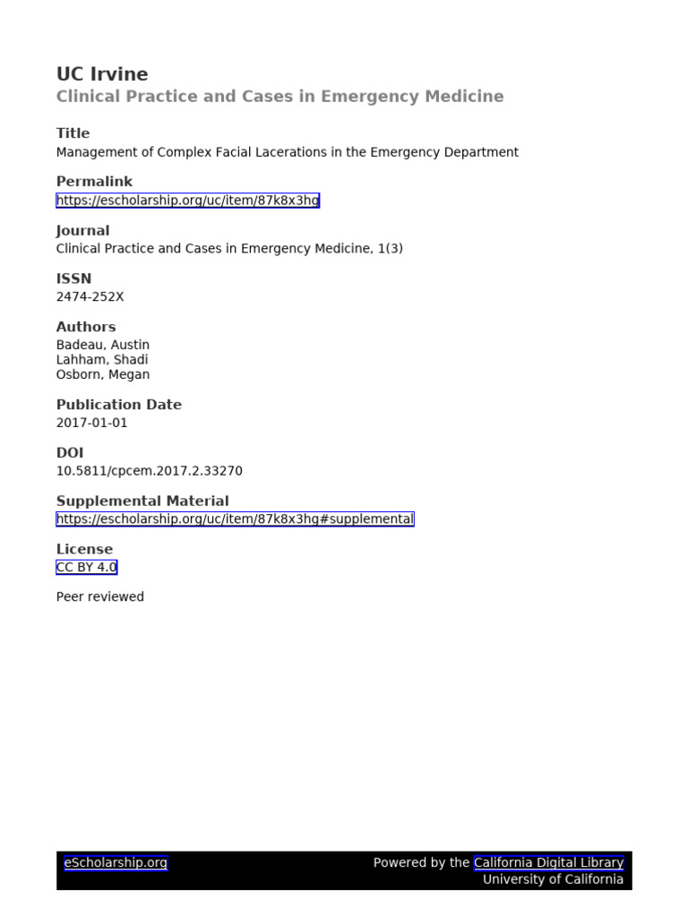 Management of Complex Facial Lacerations in The em | PDF | Wound ...