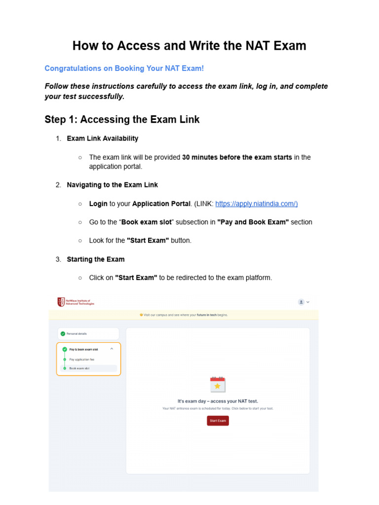 Nat Exam Instructions | PDF