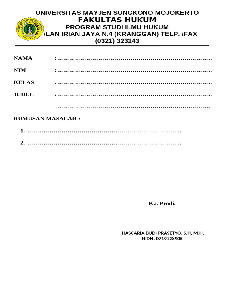 Template Pengajuan Judul Skripsi | PDF