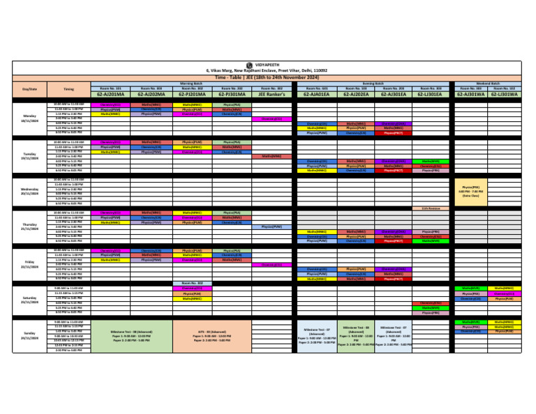 JEE Schedule - 18th To 24th November 2024 | PDF