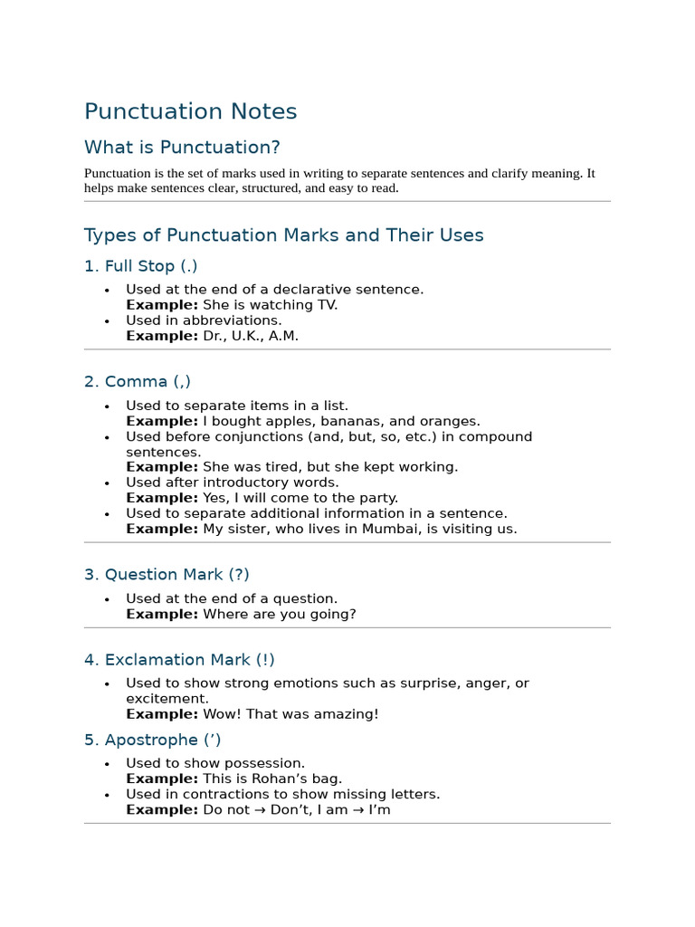 Essential Punctuation Guide for Students | PDF | Punctuation | Sentence ...