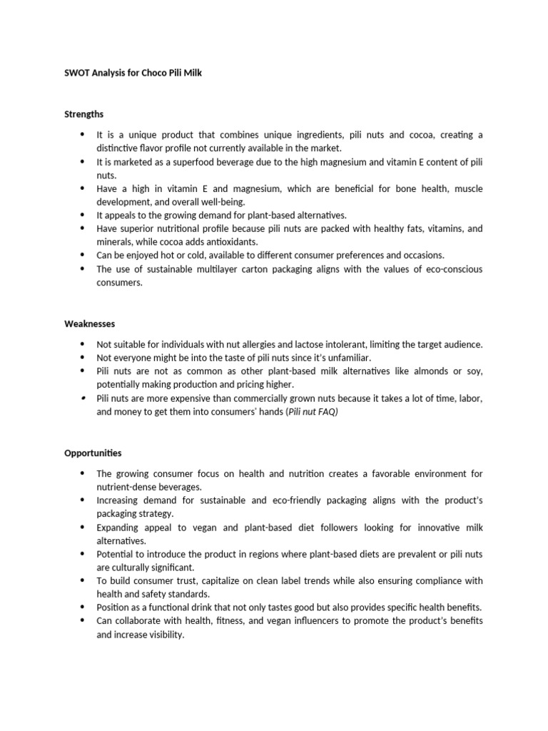 Choco Pili Milk SWOT Analysis | PDF | Milk
