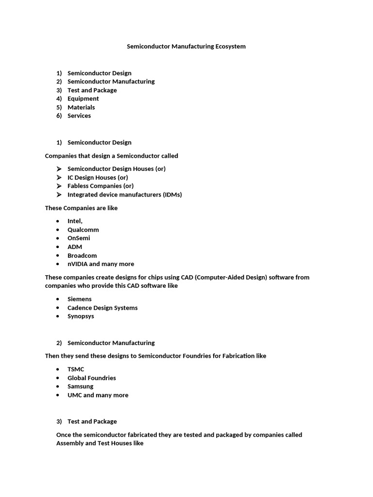 Semiconductor Manufacturing Ecosystem | PDF